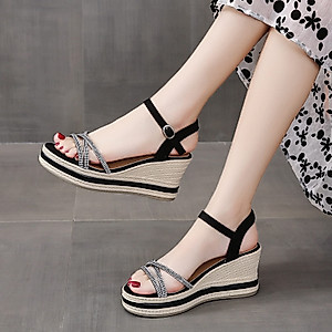 HIONRE Thick Bottom Open Toe Sandals,Simple and Breathable Women's Shoes, Wedge Sandals,Black,39,Comfort and Support Sandals