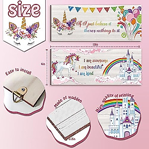 CLOMAY 4 Pieces Unicorn Rainbow Wall Decor for Girls Bedroom, Unicorn Rustic Wooden Wall Art Decoration for Living Room, Motivational Hanging Signs for Kids Room Nursery Ornamentation