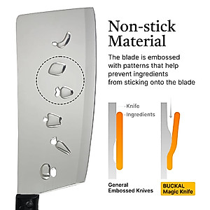 BUKCAL Magically Super light Cleaver Knife, 6 Inch Cleaver Knife, Easy Cutting Knife with Hollow Edge, Stainless Steel Knife, Cooking Knives