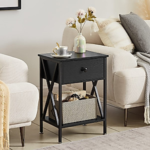 VECELO Modern Side End Table, Nightstand Storage Shelf with Bin Drawer for Bedroom, Lounge