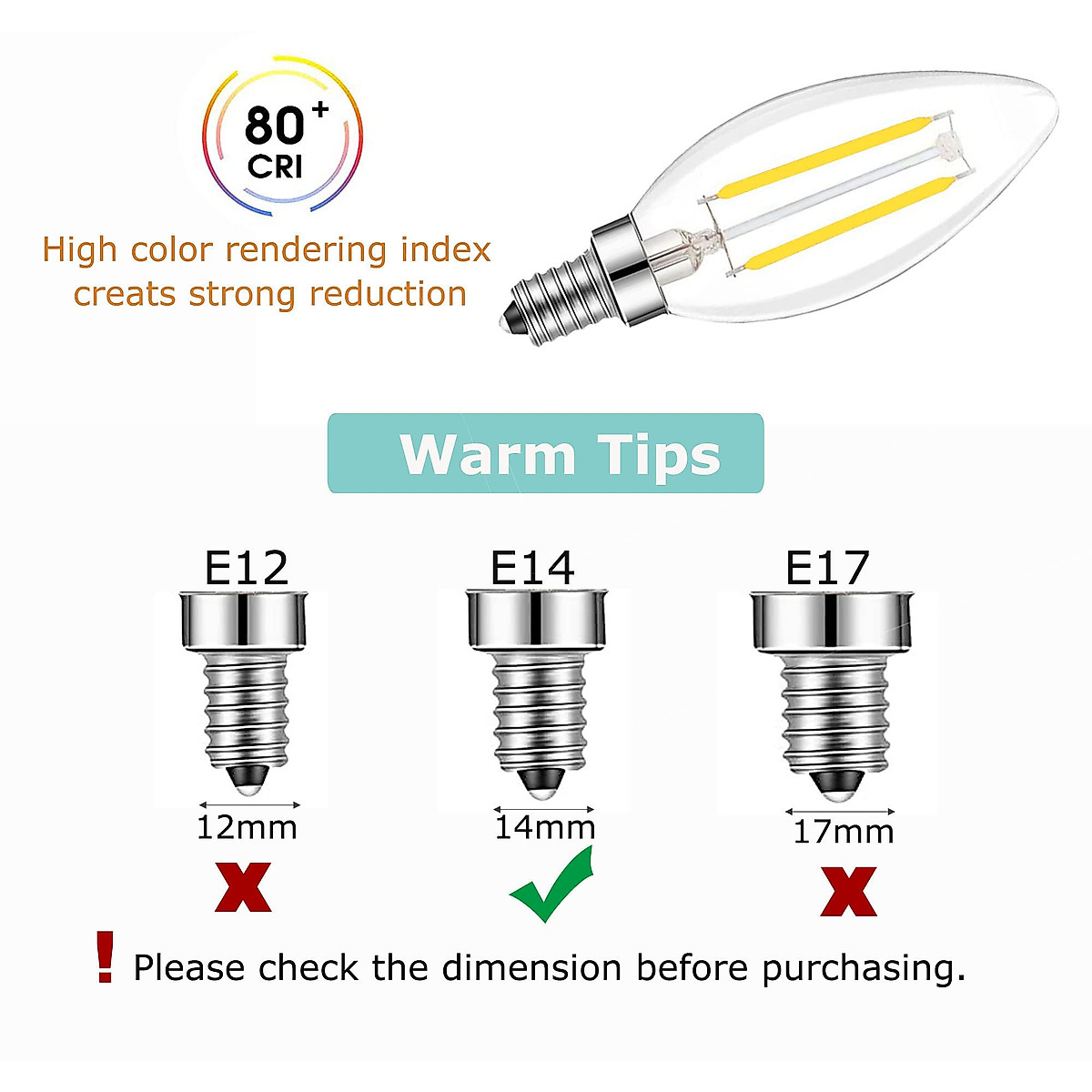 Lamsky E14 LED Filament Candle Shape Light Bulb,E14 European Base Bulb,Daylight 6000K 200LM 20W Equivalent,C35 Clear Glass Torpedo Shape Bullet Top,No-Dimmable (4-Pack)