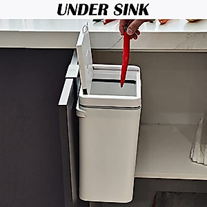 URALFA Hanging Kitchen Trash Can with Lid,Small Compost Bin for Under Sink or Cabinet Door, Wall-Mounted Garbage Can，Kitchen Compost Bin for Counter Top,2.4 Gallon Food Waste Bin，White