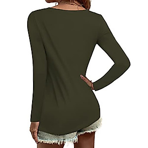 Elesomo Womens Long Sleeve T-Shirt Casual V-Neck Cotton Shirts Tops, Army Green XXL