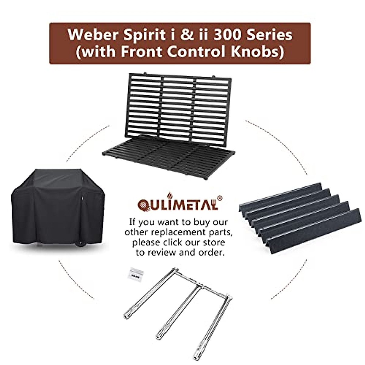 QuliMetal 7636 15.3“ Flavorizer Bars and 7639 Cooking Grates for Weber Spirit I and II 300 Series Grills with Front Controls