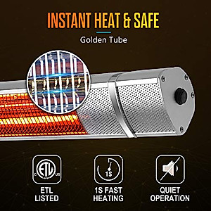 Electric Patio Heater, 1500W Outdoor Heater, VQVG Wall Mount Heater, Infrared Outdoor Heater with Remote Control, 3 Heating Modes, Instant Heat, Waterproof IP65 for Patio Garage (Silver)