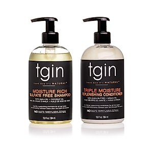 tgin Moisturizing Shampoo & Conditioner Duo for Curly, Coily and Wavy Hair, Sulfate Free, Moisturizes and Detangles Dry Hair, 13 oz (Set)