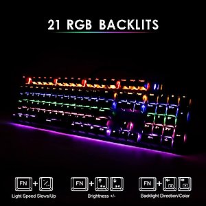 Alkem Mechanical Gaming Keyboard with Rainbow Backlit 104 Keys Gaming Keyboard USB Wired Keyboard with Blue Switch Anti-Ghosting Full Size Keyboard for Windows PC MAC Games (Black)