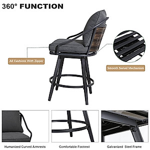 PatioFestival Outdoor Swivel Bar Stools Set of 4 Bar Height Patio Furniture Stool Chairs with 3.9" Thickness Seat Cushion for Deck Porch Backyard