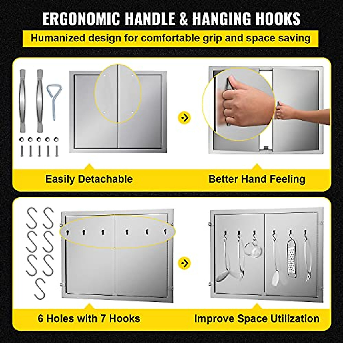 Mophorn BBQ Double Access Door 31W x 24H Inch, BBQ Door Stainless Steel Wall Construction Vertical, Outdoor Kitchen Door for BBQ Island, Grilling Station, Outside Cabinet