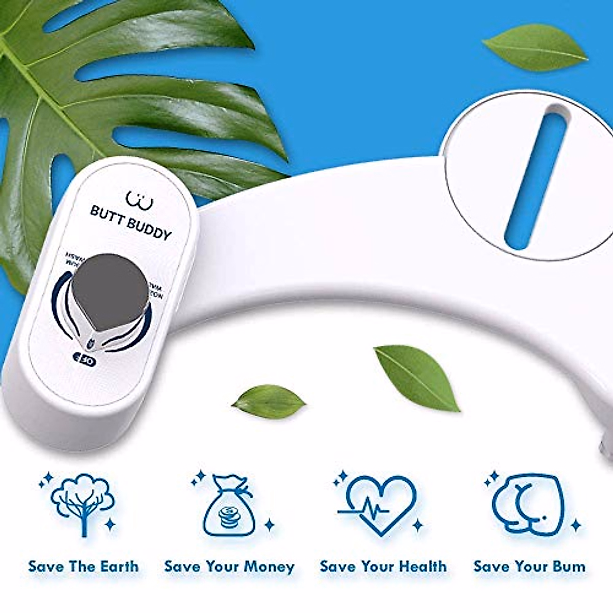 BUTT BUDDY - Bidet Toilet Seat Attachment & Fresh Water Sprayer (Easy to Install, Universal Fit, No Plumbing or Electricity Required | Self-Cleaning Nozzle, Adjustable Pressure Control, USA Stock)