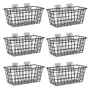 XINFULL 6 Pack Wire Storage Baskets Household Metal Wall-Mounted Containers Organizer Bins for Kitchen Bathroom Freezer Pantry Closet Laundry Room Cabinets Garage Shelf, Medium