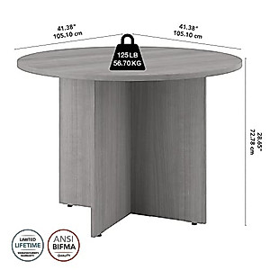 Bush Business Furniture 42W Round Conference Table with Wood Base in Platinum Gray