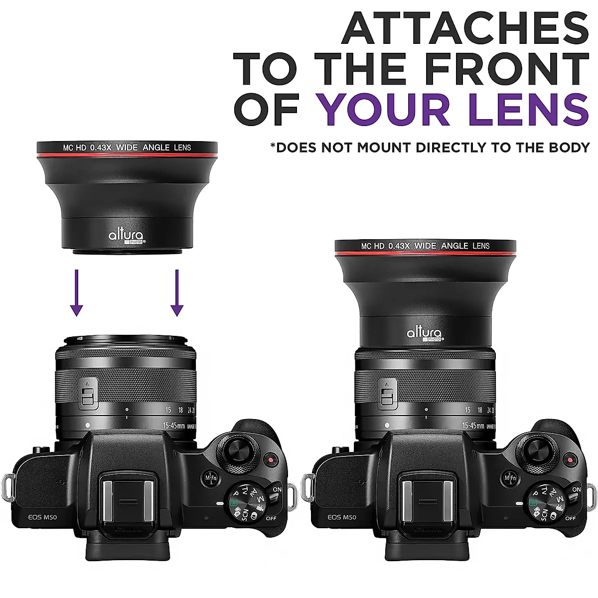 Altura Photo 49MM 0.43x Professional HD Wide Angle Lens (w/Macro Portion) for Canon EOS M50 M M2 M3 M5 M6 Mark II M10 M100 M200 R50 R100 Mirrorless Cameras