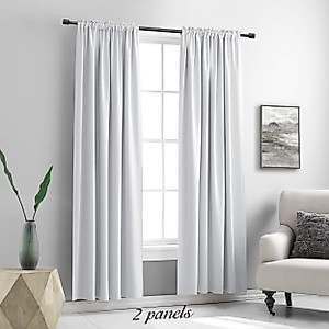 DONREN Greyish White Window Curtain Panels - 42 Width x 84 Length 2 Panels Thermal Insulated Rod Pocket Room Darkening Curtains for Bedroom