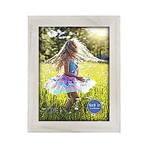 RPJC 6x8 inch Picture Frame Made of Solid Wood and High Definition Glass Display Pictures for Table Top Display and Wall Mounting Photo Frame with Stand Rustic White