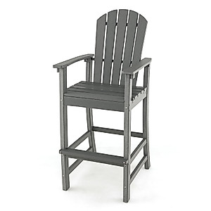 ORALNER Tall Adirondack Chairs, Outdoor High Back Balcony Chair, Weather Resistant HDPE Resin Plastic Bar Height Stools, 360 LBS Lifeguard Chair for Pool Patio Deck Backyard (1, Grey)