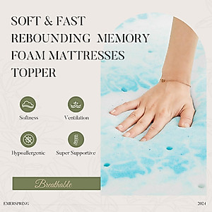 Emerspring Mattress Topper Full, 3 Inch Thick Memory Foam Gel Infused Cooling Toppers Pad for Full Size Bed, Sleeper Sofa, RV, Camper, CertiPUR US Certified, Ventilated and Breathable, Blue, Full