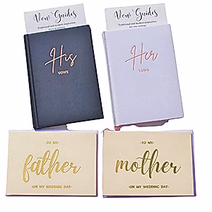 Wedding Vow Books His and Hers- Vow Books, Set with Wedding Cards for Parents, Vow Books for Wedding, Hardcover Rose Gold Foil & Gilded Edges, 13.97 X10.16 CM 40 Pages, 2 pcs Navy Blue White
