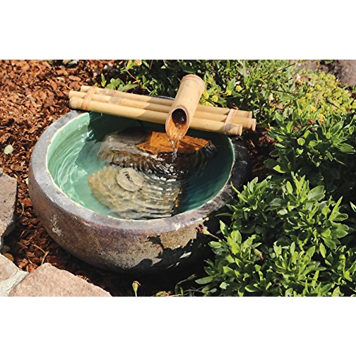 Bamboo Accents Water Fountain with Pump, Indoor/Outdoor Fountain, 12” Wide Three-Arm Style Base, Smooth Split-Resistant Bamboo to Create Your Own Zen Fountain (Container Not Included)