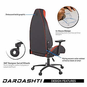 Atlantic Gaming Chair, Office Chair High Back Computer Chair Leather Desk Chair Racing Executive Ergonomic Adjustable, Swivel, Reclining Task Chair & Armrests, Lumbar Support (Red)