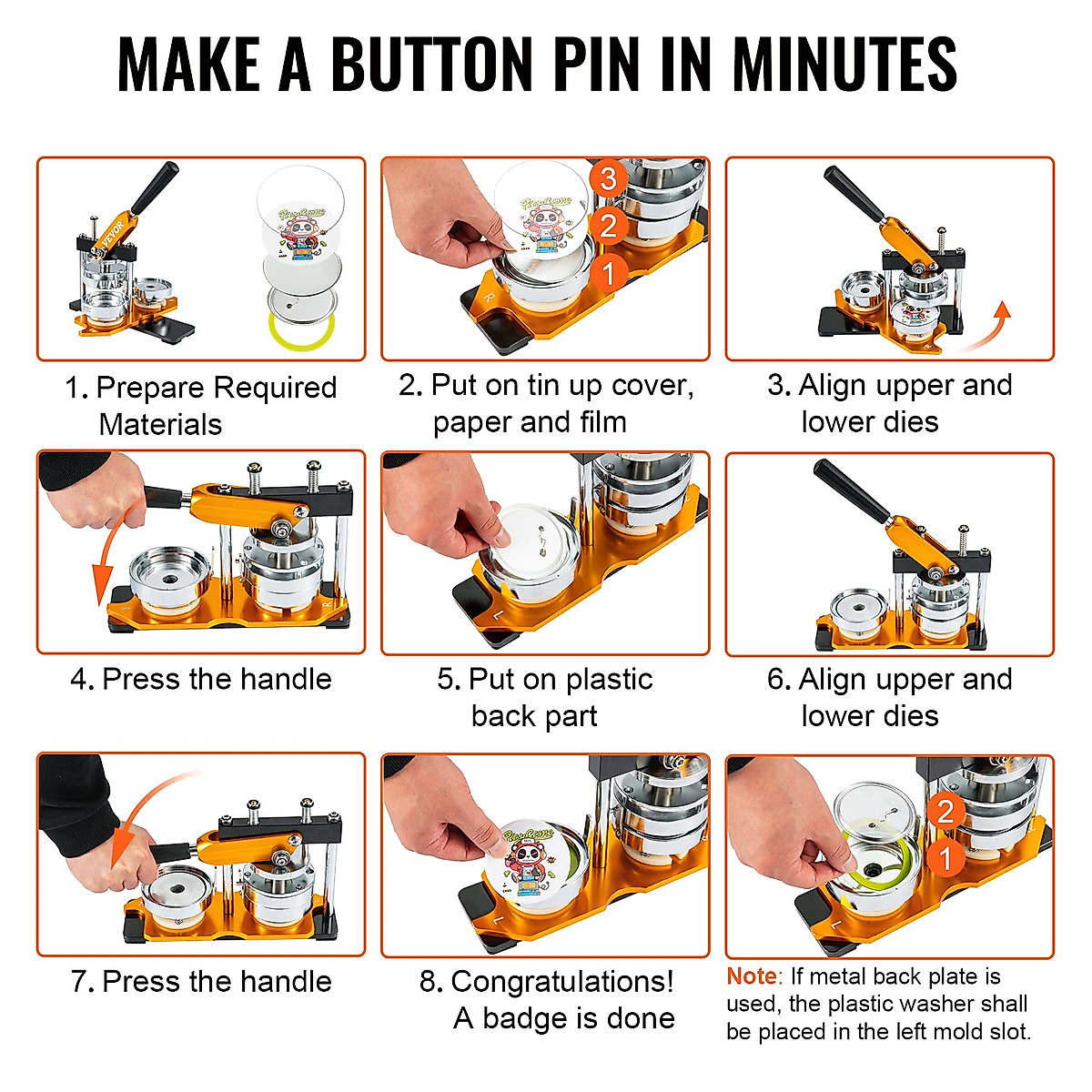 VEVOR Button Maker Machine, 75 mm(3 inch) Badge Punch Press Kit, Children DIY Gifts Pin Maker, Button Making Supplies with 100pcs Button Parts & Circle Cutter & Magic Book