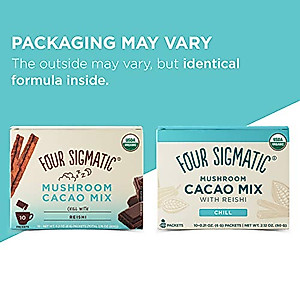 Mushroom Hot Cacao Mix by Four Sigmatic | Organic Reishi Mushroom Cacao Powder | Supports Stress & Sleep | Calm & Relax | Organic Cacao, Reishi, Cinnamon & Cardamom | Vegan & Gluten-Free | 10 Count