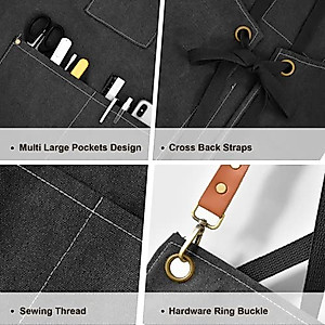 OUNLEN Chef Apron for Men Women Canvas Aprons with 3 Pockets Cross Back Resistant Work Apron for Cooking Grilling Baking BBQ Barber Kitchen (Black)