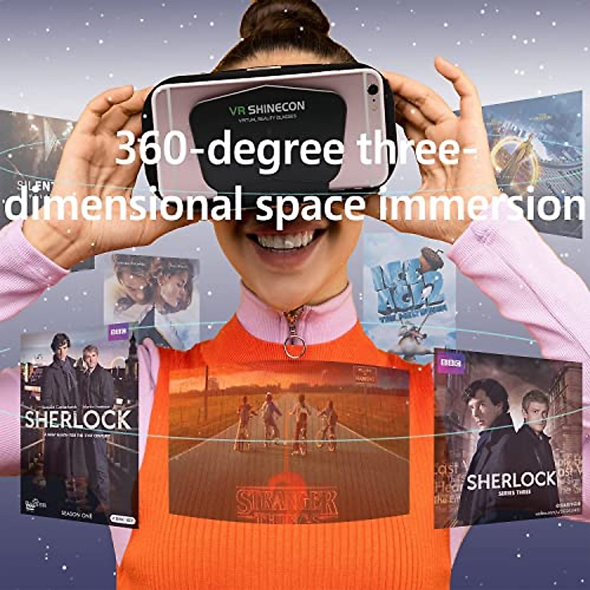 UYGHHK VR Headsets, Virtual Reality Game Movie Goggles for iPhone & Android System 4.7-7.2 inch Smartphone Adjustable 3D VR Glasses with Controller