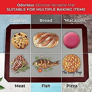 THE DAILY PREP Red Silicone Baking Mats, Nonstick Baking Sheets for Bake Pans & Rolling, Thick .75mm, Food Grade Oven Mat, Microwavable Silicone Sheet, Freezable- 11 5/8 in x 16.5 in (Pack Of 2)