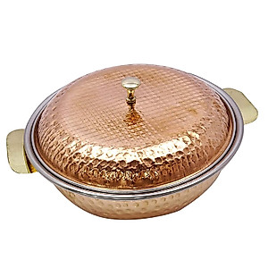 PARIJAT HANDICRAFT Indian Serveware Donga Copper Serving Bowl Tureen With Spoon