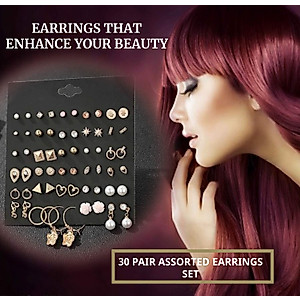 DAZZINO 12-30 Pairs Assorted Multiple Stud Earrings Hoop Set Dangle Cute Hypoallergenic Earrings CZ Bow Butterfly Flower Leaf Ball Simple Drop Earrings Stud for Women Pack