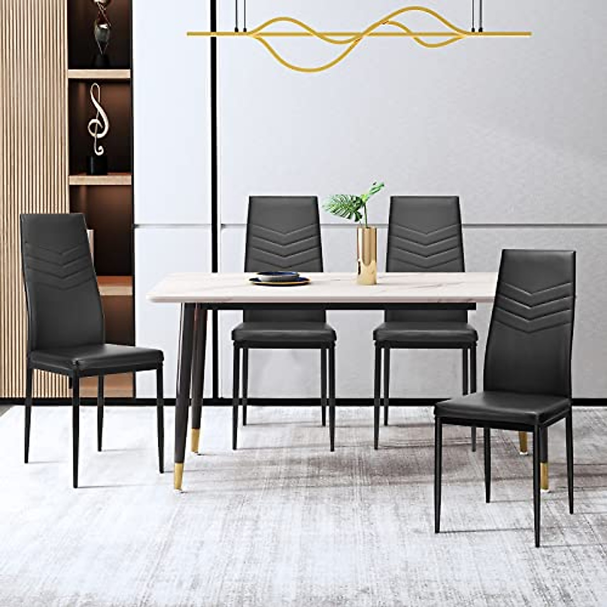 ERGOMASTER Dining Chairs Set of 4 Black PVC Dining Room Chairs Modern Soft Leather Padded Living Room Side Chairs with Sturdy Metal Legs & Non-Slip Feet Pads