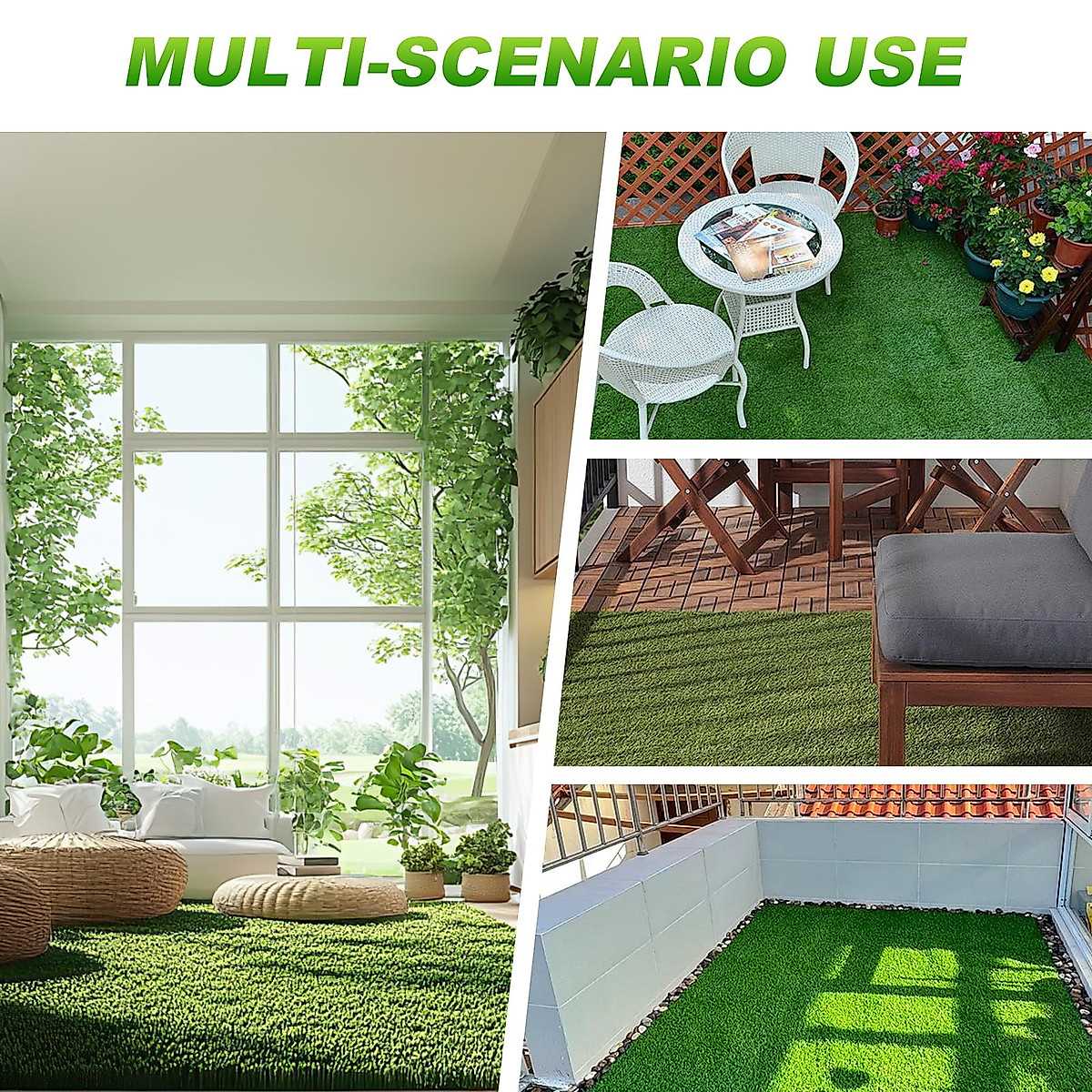 Artificial Grass Tiles Interlocking Turf Squares Deck 9 Pack -12"x12" Indoor Outdoor Faux Grass Rug with Drainage Holes-Fake Grass Tiles Self-draining for Garden Lawn Landscape Balcony Decoration