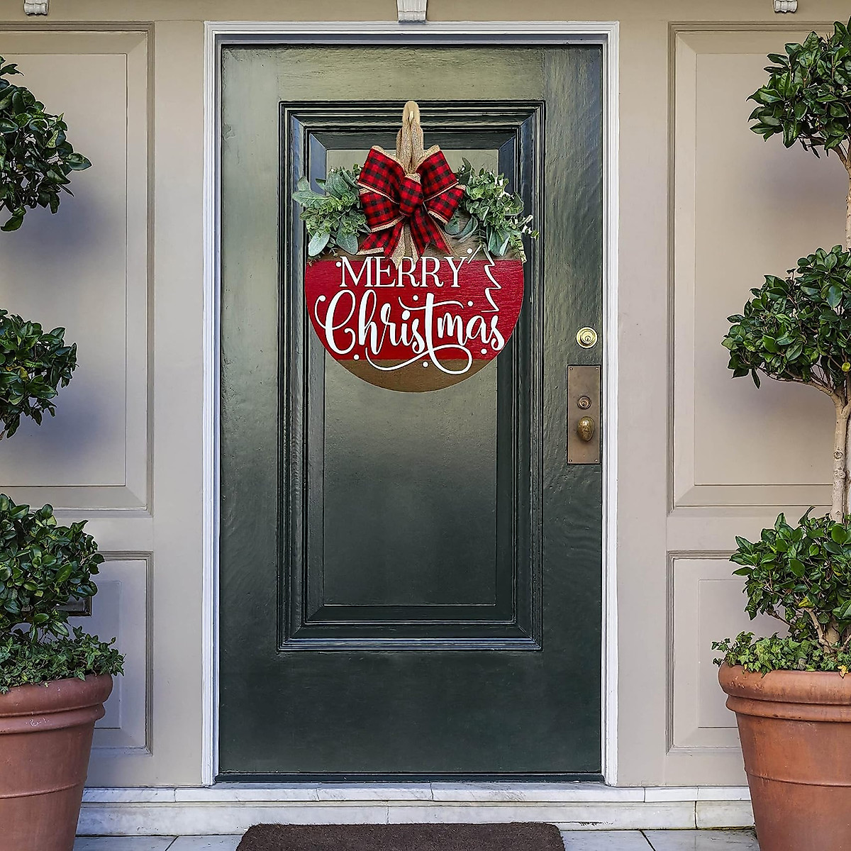Merry Christmas Welcome Wreath Sign for Front Door Decor
