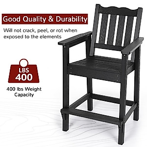 Stoog All-Weather Balcony Chairs Set, Tall Adirondack Chair Set of 2 with 16" Connecting Tray, Poly Outdoor Chairs for Backyard, Garden, Deck and Patio, Black