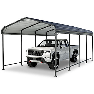 SUNBURY Carport 10 x 20 ft Heavy Duty Metal Carport Canopy with Galvanized Steel Roof, Outdoor Garage Car Shelter Shade for Car, Truck and Boats, Grey