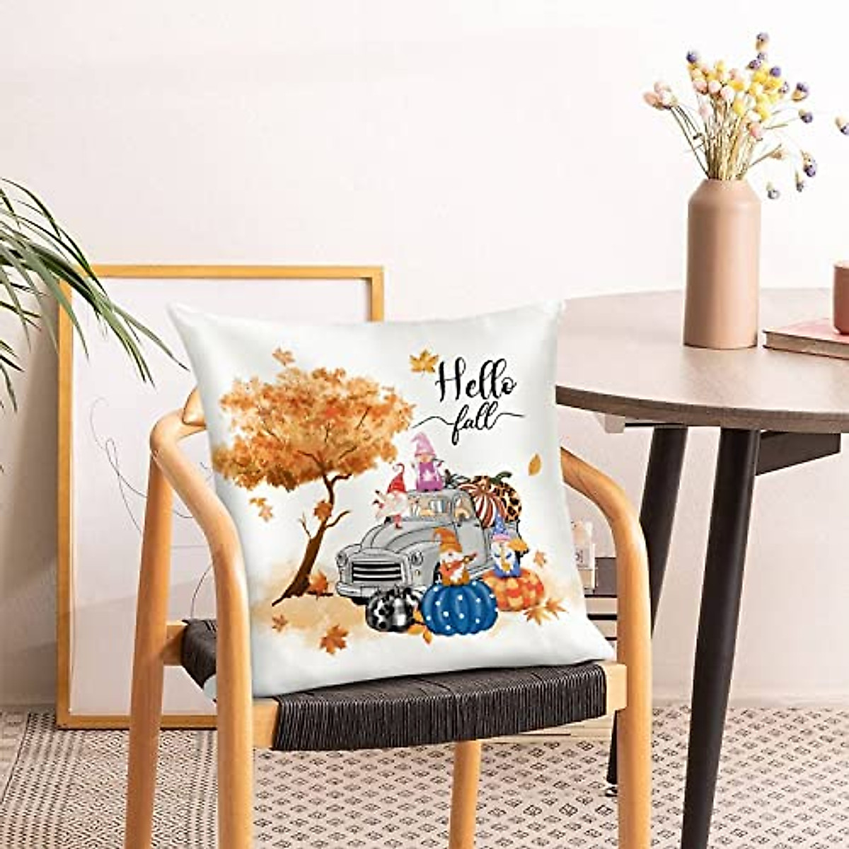 Thanksgiving Pumpkin Gnomes Decorative Throw Pillows 18x18 Girl Fall Modern Comfortable Satin Pillow Shams for Couch Sofa Bedroom Car Living Room Zippered