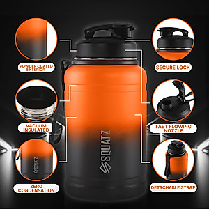 SQUATZ 74 Oz Neptune Series Steel Water Bottle, Stainless Double Wall Vacuum Insulated Jug with Handle Strap, Large Capacity Leak Proof Wide Mouth Thermos for Gym, Travel, Hiking, and Camping