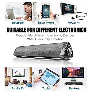 ASIYUN Sound Bar, Wired and Wireless Bluetooth 5.0 Audio Speaker Surround Sound Home Theater Built-in Subwoofers for TV/PC/Phones/Tablets with Remote Control (Support Device with AUX/RCA/USB Function)