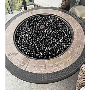 GRISUN Onyx Black Fire Glass Diamonds for Fire Pit, 1 Inch High Luster Reflective Tempered Glass Rocks for Natural or Propane Fireplace, Safe for Outdoors and Indoors Firepit Glass, 10 Pounds
