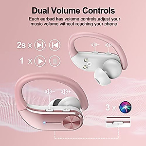 hadbleng Wireless Earbuds Bluetooth 5.3 Headphones 48Hrs Playtime Sports Earhooks Over Ear Earphones with LED Display, IPX7 Waterproof Built-in Mic Headset for Workout, Running, Gym
