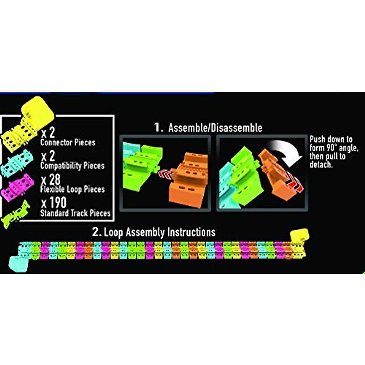 Mindscope Twister Tracks Trax 360 Loop 13' (feet) of Neon Glow in The Dark Track with One LED Light-Up Race Series Car