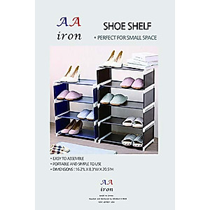 Shoe Storage Organizer Rack, 5-Tier Stackable Free Standing Shoe Shelf for 10 Pairs of Shoes ( Include Safety Work Gloves ) for Small Spaces- Blue