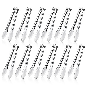 12 Pack Small Serving Tongs,XEVOM Stainless Steel Sugar Tongs Mini Appetizers Tongs Mental Kitchen Tongs for Serving Food (5inch)