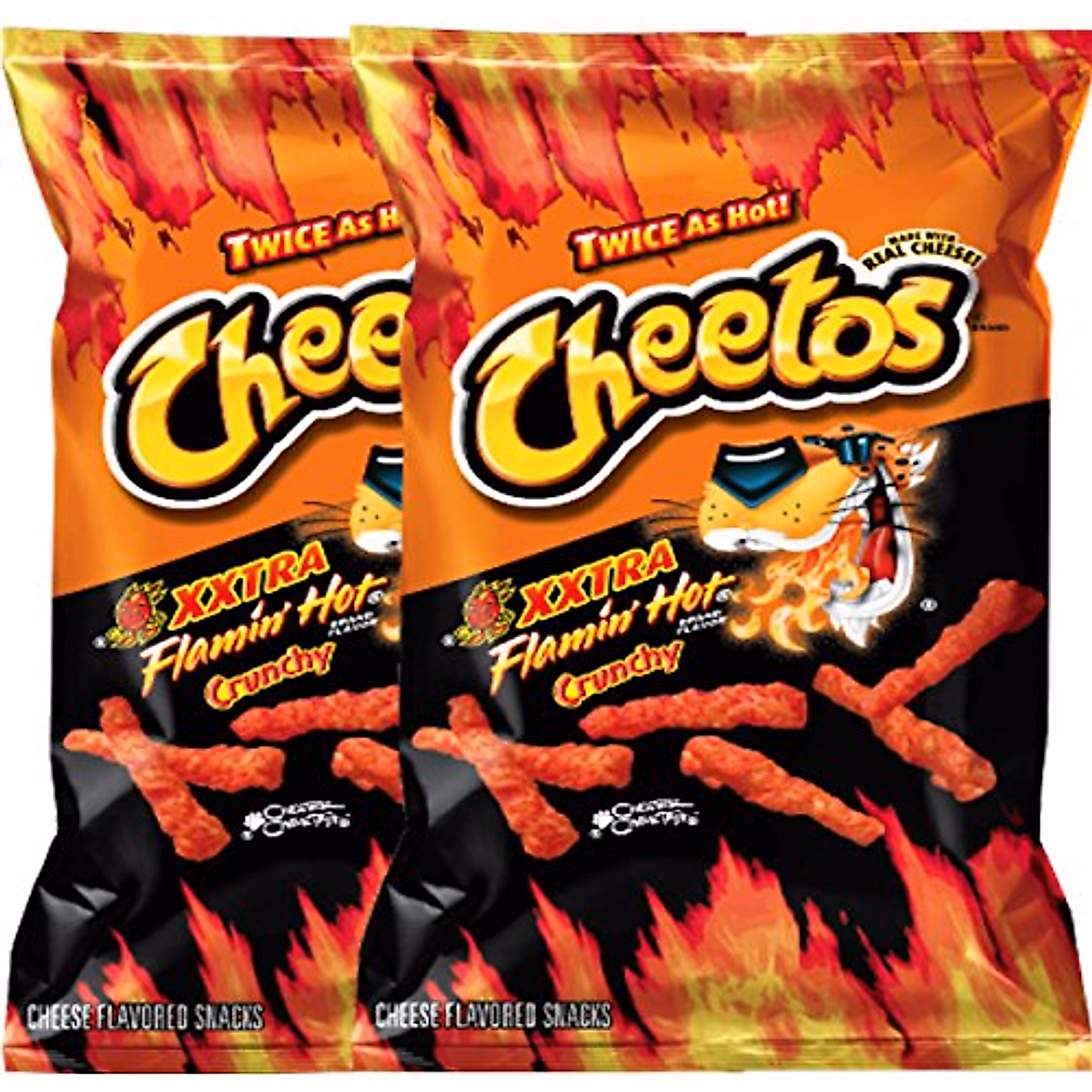 Cheetos Crunchy XXtra Flamin’ Hot Net Wt. 3.5 Baggies Snack Care Package for College, Military, Sports (2)
