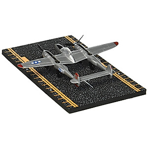 Hot Wings Planes P-38 Lightning with Connectible Runway Die Cast Plane,Grey