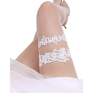 Wedding Garters for Bride Garter Set for Bride Wedding Garter Belts Lace Bridal Garter 2 Piece Plus Size (White, S)