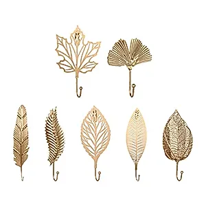 MAGICLULU 7pcs Leaf Shape Metal Hooks Decorative Wall Hooks Iron Key Holder Coat Hanger Purse Hooks Closet Clothes Coat Hat Towel Robes Hook for Kitchen Bathroom Bedroom Office