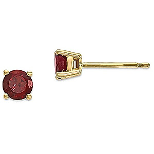 14K Yellow Gold 4mm Red Garnet Studs Gemstone Earrings January Birthstone Jewelry