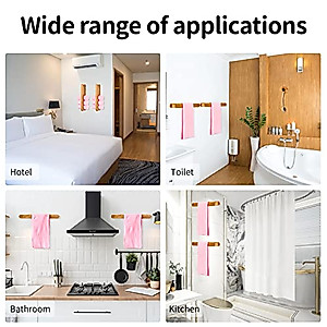 2 Pieces Wooden Towel Holder Kit No Drilling Bamboo Towel Holder Bamboo Guest Towel Holder Self Adhesive Sticky White Expansion Tube for Bathroom Kitchen Living Room
